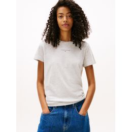 Kurzarmshirt Tommy Jeans "TJW REG LINEAR SS TEE", Damen, Gr. M (38), grau (lt grau htr), Single Jersey, Obermaterial: 70% Baumwolle, 30% Viskose, meliert, unifarben, regular fit, Rundhals, Shirts Kurzarmshirt
