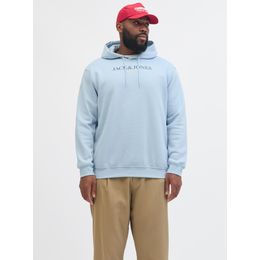 Jack & Jones PlusSize Kapuzensweatshirt "JORBILLYBURG SWEAT HOOD FST PLS", Herren, Gr. 4XL, blau (skyway), angeraute Sweatware, Obermaterial: 60% Baumwolle, 40% Polyester, JACK & JONES PLUSSIZE, bedruckt, regular fit normal, Rippb&uuml;ndchen, Sweatshirts Kapuzensweatshirt