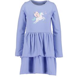 Jerseykleid Blue Seven, M&auml;dchen, Gr. 92, N-Gr, lila, Sweatware, Obermaterial: 95% Baumwolle, 5% Elasthan, bedruckt, regular fit, Rundhals, Kleider Jerseykleid, mit hochwertigem Einhorn-Frontmotiv und mit Volants