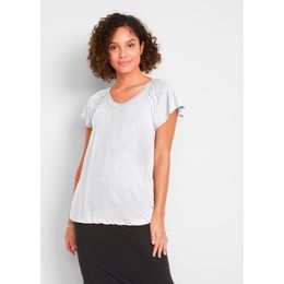 T-Shirt bonprix, Damen, Gr. 36/38 (S), wei&szlig;, Obermaterial: 95% Viskose, 5% Elasthan, Ballonform, Shirts T-Shirt, Ballonform, mit kurzen Fl&uuml;gel&auml;rmeln, mit Gummibund am Saum