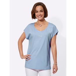 T-Shirt Classic Basics "Shirt", Damen, Gr. 50, blau (hellblau), 100% Baumwolle, unifarben, eckiger Ausschnitt, Shirts T-Shirt