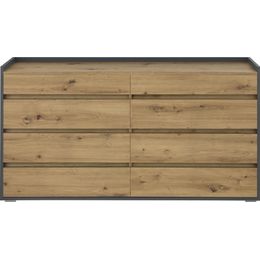 Kommode OTTO HOME "Kosmo", grau (anthrazit, eiche), B:142cm H:80cm T:35cm, Holzwerkstoff, Sideboards, Kommode, 8 Schubladen mit Vollauszug