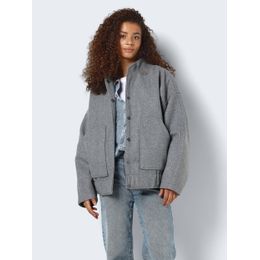 Blusenjacke Noisy may "NMHALSTON L/S BOMBER JACKET WVN NOOS", Damen, Gr. L, grau (light grau melange), Web, Obermaterial: 100% Polyester, meliert, Jacken Blusenjacke