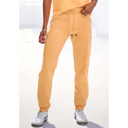Sweathose Buffalo, Damen, Gr. 48/50, N-Gr, orange, Single Jersey, Obermaterial: 60% Baumwolle, 40% Polyester, bestickt, unifarben, bequem lang, Hosen Sweathose, mit seitlichen Taschen und Logostickerei