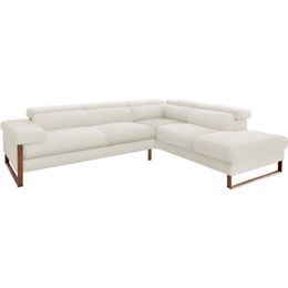 Ecksofa W.Schillig "finn, Designsofa mit tollem Sitzkomfort, bequem, L-Form", wei&szlig; (wei&szlig; z59), B:281cm H:71cm T:230cm, Flachgewebe S22 (100% Polyester);Stoff S37 (100% Polyester);Longlife Xtra-Leder Z59: Glattleder mit modischer Pr&auml;gung. Hautst&auml;rke 0, 9 - 1, 1 mm, Sofas, Ecksofa, German Design Award 2016, Fu&szlig;gestell Nussbaum natur, Breite 281 cm