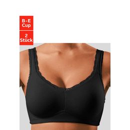 Soft-BH Petite Fleur, Damen, Gr. 85, Cup E, schwarz (schwarz, wei&szlig;), Jersey, Obermaterial: 85% Baumwolle, 10% Polyamid, 5% Elasthan, Basic, BHs Soft-BH, ohne B&uuml;gel, mit Spitzenkante