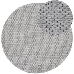 Wollteppich CarpetFine "Sina", grau, H:14mm &Oslash;:120cm, Wolle, Teppiche, Wollteppich, grobe Struktur, Zeitloses Design, reine Wolle, Wohnzimmer