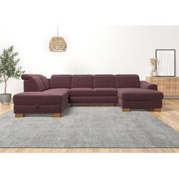 Wohnlandschaft Home Affaire "Dundee U-Form", lila (flieder), B:338cm H:86cm T:219cm, Flachgewebe (100% Polyester), Sofas, Wohnlandschaft, wahlweise mit Kopfteilverstellung und zus&auml;tzlich mit Bettfunktion