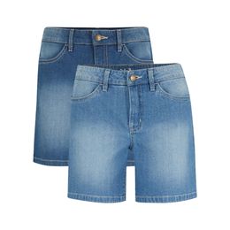 Shorts bonprix, Damen, Gr. 38, N-Gr, blau (hellblau, blau used), Denim/Jeans, Obermaterial: 98% Baumwolle, 2% Elasthan, unifarben, slim fit ca. Mitte Oberschenkel, Hosen Shorts, aus Baumwolle und Elasthan, mit Eingrifftaschen und Ges&auml;&szlig;taschen