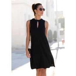 Jerseykleid Lascana, Damen, Gr. 40, N-Gr, schwarz, Jersey, Obermaterial: 100% Viskose, figurumspielend kniefrei, hoch geschlossener Ausschnitt, Kleider Jerseykleid, in weit schwingender Form, mit Taschen, Bindeband im Nacken, elegant, Topseller