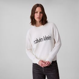 Strickpullover Calvin Klein Jeans "Cotton Graphic Pullover", Damen, Gr. XXS (34), tofu, Strick, Obermaterial: 100% Baumwolle, unifarben, klassisch normal, Rundhals, eingesetzt Rippstrickb&uuml;ndchen, Pullover Strickpullover, Mit Rundhalsausschnitt