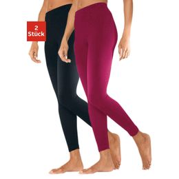 Leggings Vivance ACTIVE, Damen, Gr. 48/50, N-Gr, lila (himbeere, schwarz), Single Jersey, Obermaterial: 95% Baumwolle, 5% Elasthan, unifarben, Basic, Basic lang, Hosen Leggings, mit Gummibund, Loungewear, Topseller