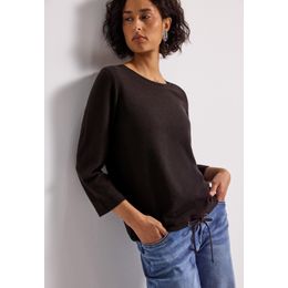 3/4-Arm-Shirt Street One, Damen, Gr. 34, braun (deep roast braun), Strick, Obermaterial: 78% Polyester, 17% Viskose, 5% Elasthan, unifarben, normal, Rundhals, Shirts 3/4-Arm-Shirt, in Strick-Look Qualit&auml;t