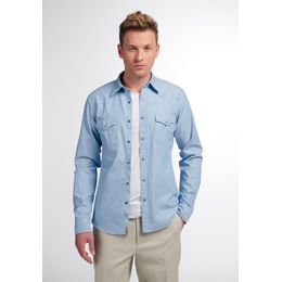 Langarmhemd Eterna "SLIM FIT", Herren, Gr. S, US-Gr&ouml;&szlig;en, blau (hellblau), Denim/Jeans, 82% Baumwolle, 18% Lyocell, schmal, Manschette, Hemden Langarmhemd, EASY IRON (b&uuml;gelleicht)