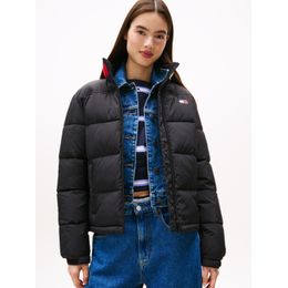 Steppjacke Tommy Jeans "TJW ESS PUFFER FLAG JACKET EXT", Damen, Gr. S (36), schwarz, Web, Obermaterial: 100% Nylon, unifarben mit Farbeinsatz, regular fit, Jacken Steppjacke