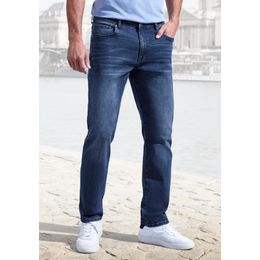 5-Pocket-Jeans John Devin "Straight-fit Jeans", Herren, Gr. 33, L&auml;nge 32, blau (schwarz, blau, denim), Denim/Jeans, Obermaterial: 98% Baumwolle, 2% Elasthan, Destroyed-Effekte, straight fit lang, Jeans 5-Pocket-Jeans, aus elastischer Denim-Qualit&auml;t, Topseller