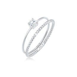 Ring-Set Elli "Ring Zirkonia Gedreht Twisted Set (2 tlg) 925 Silber" Gr. 54, silber, Fingerringe, Damen, 54,mit Stein, Silber 925 (Sterlingsilber), 3mm, Ring-Set