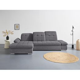 Ecksofa COTTA "Holiday L-Form mit Sitztiefen-, Armteil- und Kopfteilverstellung", grau (stone), B:302cm H:86cm T:190cm, 90% Polyester, 10% Polyamid, Sofas, Ecksofa, wahlweise mit Bettfunktion & Bettkasten