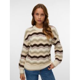 V&eacute;ro Moda Strickpullover VERO MODA "VMDOJA LS O-NECK PULLOVER BOO", Damen, Gr. S, birch stripes:with silber mink, silber linning, chocolate torte, moonrock, Strick, Obermaterial: 68% Polyester, 22% Polyamid, 8% Wolle, 2% Elasthan, gemustert, gestreift, regular fit, Rundhals, Rippstrickb&uuml;ndchen, Pullover Strickpullover