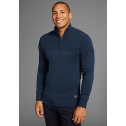 Troyer Bruno Banani, Herren, Gr. M (48/50), blau (marine), Strick, Obermaterial: 50% Baumwolle, 50% Polyacryl, Basic schmal, Rippb&uuml;ndchen, Pullover Troyer, mit Rei&szlig;verschluss