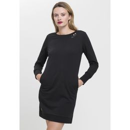 Sweatkleid Ragwear "MENITA O", Damen, Gr. XL (42), N-Gr, schwarz (schwarz 1010), Sweatware, Obermaterial: 50% Baumwolle, 50% Polyester, kontrastfarbene Details, unifarben, figurbetont, Rundhals, Kleider Sweatkleid, mit veganer 3 Knopf-Applikation