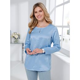 Satinbluse Classic Basics, Damen, Gr. 42, eisblau, 100% Polyester, unifarben, Rundhals, Blusen Satinbluse