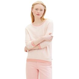 Sweatshirt Tom Tailor Denim, Damen, Gr. XXL (44), rosa (rose wei&szlig; structure stripe), Strick, Obermaterial: 72% Baumwolle, 25% Viskose, 3% Elasthan, gestreift, regular fit, Rundhals, Sweatshirts Sweatshirt, mit gestreifter Optik und mit gerafften &Auml;rmeln