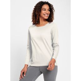 Rundhalsshirt "Rundhals-Shirt", Damen, Gr. 44, beige (ecru), 95% Baumwolle, 5% Elasthan, unifarben, Rundhals, Shirts Rundhalsshirt