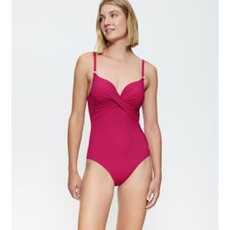 Badeanzug Triumph "Summer Twist", Damen, Gr. 42, Cup E, lila (berry), Microfaser, Obermaterial: 77% Polyamid, 23% Elasthan, Badeanz&uuml;ge Badeanzug, schnelltrocknende Cups, Raffung vorne