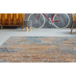 Teppich Calo-deluxe "Ophir 987" Gr. 4, blau (blau, beige), B:155cm H:8mm L:230cm, Baumwolle, Chenille, Kunstfaser, Teppiche, Teppich, Kurzflor, Wohnzimmer