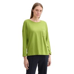 Langarmshirt Tom Tailor, Damen, Gr. M (38), gr&uuml;n (pea gr&uuml;n), Jersey, Obermaterial: 100% Baumwolle, unifarben, loose fit taillenbedeckt, Rundhals, B&uuml;ndchen, Shirts Langarmshirt, mit Brusttasche