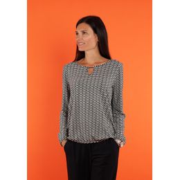 Langarmshirt Seidel Moden "Exklusiv bei OTTO", Damen, Gr. 50, wei&szlig;, Web, Obermaterial: 96% Viskose, 4% Elasthan, Minimalmuster, bedruckt, bequem h&uuml;ftbedeckend, Rundhals, elastischer Bund, Shirts Langarmshirt, mit grafischem Muster und Cut-Out - MADE IN GERMANY