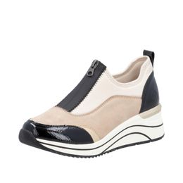 Slip-On Sneaker Remonte "Elisabeth Hurley-Collection", Damen, Gr. 44, beige (beige, schwarz), Lacklederimitat, Lederimitat, Textil, Schuhe Slip-On Sneaker, Keilsneaker, Slipper, Schlupfschuh, Freizeitschuh, vegan