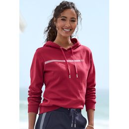 H.I.S. Hoodie H.I.S, Damen, Gr. 40/42, rot, Interlock, Obermaterial: 60% Baumwolle, 40% Polyester, bedruckt, unifarben, Basic, bequem h&uuml;ftlang, ohne Ausschnitt, Rippb&uuml;ndchen, Sweatshirts Hoodie, mit Streifenprint, Loungewear, Topseller