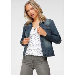 Jeansjacke Arizona, Damen, Gr. 48, blau (blau used), Denim/Jeans, Obermaterial: 97% Baumwolle, 3% Elasthan, Basic, sehr figurbetont kurz, Jacken Jeansjacke, aus Baumwollmischung, figurbetont, kurz geschnitten