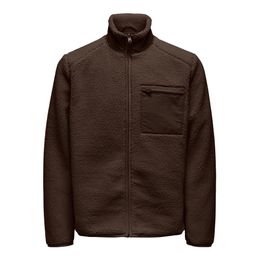 Only & Sons Strickfleecejacke ONLY & SONS "ONSDALLAS LIFE SHERPA JACKET OTW VD", Herren, Gr. S, braun (coffee bean), Web, Obermaterial: 100% Polyester, unifarben, regular fit normal, hoch geschlossener Ausschnitt, Jacken Strickfleecejacke