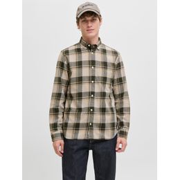 Jack & Jones Langarmhemd JACK & JONES "JPRBLUBROOK CHECK L/S SHIRT SN", Herren, Gr. M, N-Gr, peat, Web, Obermaterial: 100% Baumwolle, kariert, regular fit, Hemden Langarmhemd