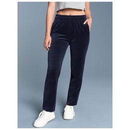 Jerseyhose TRIGEMA "TRIGEMA Nicki Hose mit praktischen Eingrifftaschen", Damen, Gr. S, US-Gr&ouml;&szlig;en, blau (navy), Jersey, 80% Baumwolle, 20% Polyester, Basic, Hosen Jerseyhose