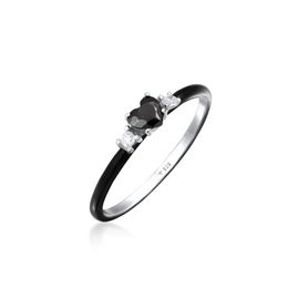 Silberring Elli "Ring Herz Zirkonia Schwarz Emaille 925 Sterling Silber" Gr. 58, schwarz, Fingerringe, Damen, 58, Silber 925 (Sterlingsilber), Silberring
