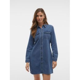 V&eacute;ro Moda Jeanskleid VERO MODA "VMJENNIE LS SHORT DENIM DRESS GA NOOS", Damen, Gr. S, N-Gr, blau (medium blau denim), Denim/Jeans, Obermaterial: 90% Baumwolle, 10% Viskose, unifarben, regular fit kurz, Kleider Jeanskleid
