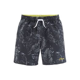 Badeshorts s.Oliver "Blade Kids", Jungen, Gr. 170/176, N-Gr, schwarz, Polyester, bedruckt, Badehosen Badeshorts, mit kontrastfarbenem Detail, Topseller