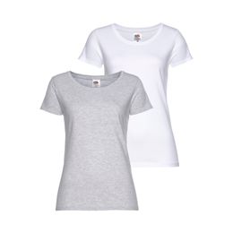 Rundhalsshirt Fruit of the Loom "Lady Fit Premium", Damen, Gr. S (36), wei&szlig; (wei&szlig;, grau, meliert), Single Jersey, Obermaterial: 100% Baumwolle, meliert, unifarben, Basic, figurbetont, Rundhals, eingesetzt abgesteppte Kante, Shirts Rundhalsshirt