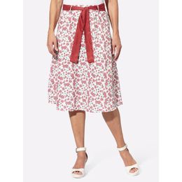 Trachtenrock Classic Basics, Damen, Gr. 50, bunt (wei&szlig;, rot, bedruckt), 100% Polyester, bedruckt, gebl&uuml;mt, gemustert, mehrfarbig, wadenlang, R&ouml;cke Trachtenrock