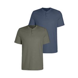 H.I.S. Henleyshirt H.I.S, Herren, Gr. S (44/46), gr&uuml;n (khaki, blau), Slub, Obermaterial: 100% Baumwolle, unifarben, regular fit normal, Rundhals, abgesteppte Kante, Shirts Henleyshirt, Kurzarmshirt mit Henleykragen, strukturierte Baumwolle, Topseller