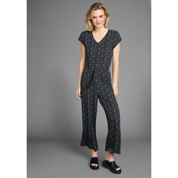 Jumpsuit Laura Scott, Damen, Gr. 40, N-Gr, schwarz (schwarz, mint), Jersey, Obermaterial: 95% Viskose, 5% Elasthan, gemustert, bequem 7/8-L&auml;nge, V-Ausschnitt, angeschnitten, Overalls Jumpsuit, mit filigranem Alloverprint