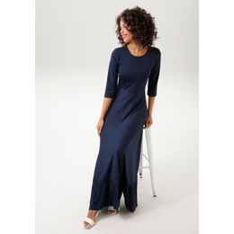 Maxikleid Aniston CASUAL, Damen, Gr. 40, N-Gr, blau (marine), Web, Obermaterial: 100% Polyester, leicht gl&auml;nzend, unifarben, figurbetont kn&ouml;chelfrei, Rundhals, Kleider Maxikleid, Rockteil mit Volant aus Plissee, Topseller