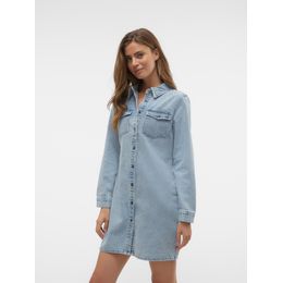 V&eacute;ro Moda Jeanskleid VERO MODA "VMJENNIE LS SHORT DENIM DRESS GA NOOS", Damen, Gr. M, N-Gr, blau (light blau denim), Denim/Jeans, Obermaterial: 90% Baumwolle, 10% Viskose, unifarben, regular fit kurz, Kleider Jeanskleid
