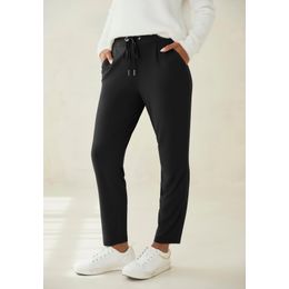 Schlupfhose Lascana, Damen, Gr. 42, N-Gr, schwarz, Jersey, Obermaterial: 95% Polyester, 5% Elasthan, unifarben, figurumspielend kn&ouml;chellang, Hosen Schlupfhose, aus glatter Jerseyqualit&auml;t, leichte Sommerhose mit Taschen, b&uuml;gelfrei, Topseller
