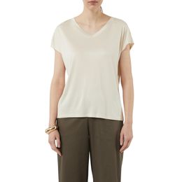 T-Shirt comma, Damen, Gr. 46, beige (dune sand), Single Jersey, Obermaterial: 100% Viskose, unifarben, regular fit taillenbedeckt, V-Ausschnitt, Shirts T-Shirt, mit V-Ausschnitt