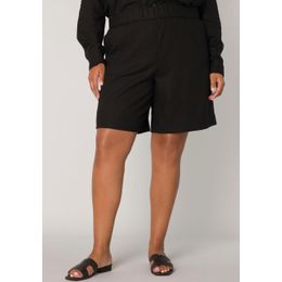 Relaxshorts Base Level Curvy "YARDAN", Damen, Gr. 58/60, N-Gr, schwarz, Web, Obermaterial: 55% Leinen, 45% Viskose, unifarben, loose fit ca. Mitte Oberschenkel, Hosen Relaxshorts, Sommerhose aus Leinen und Viskose und mit elastischem Bund